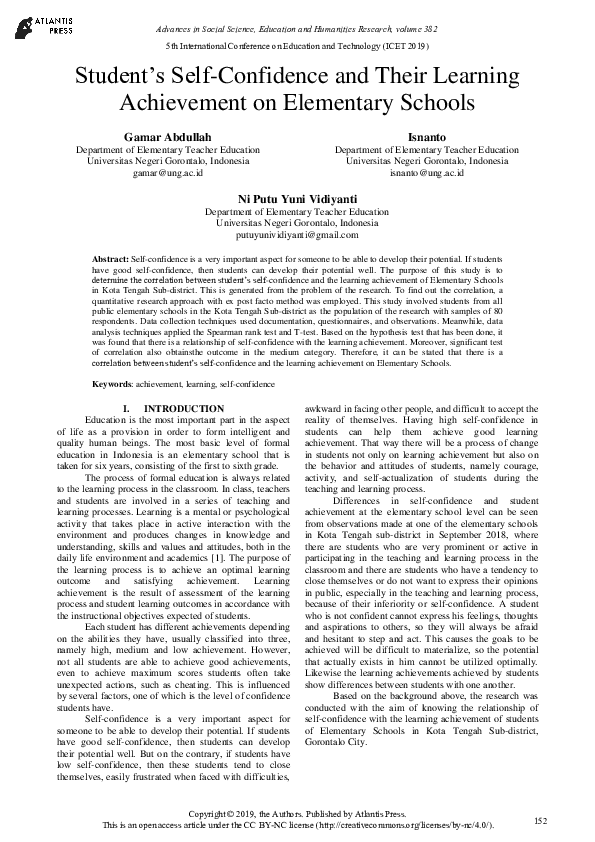(PDF) Student’s Self-Confidence and Their Learning Achievement on ...