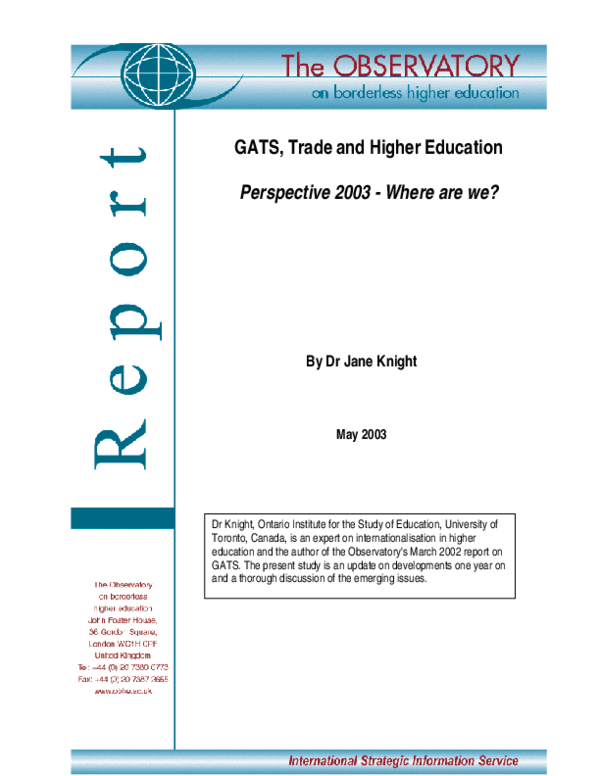 (PDF) GATS, Trade and Higher Education Perspective 2003 -Where are we?
