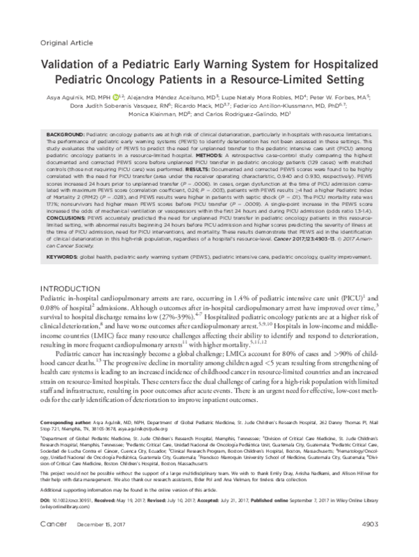 (PDF) Validation of a pediatric early warning system for hospitalized ...