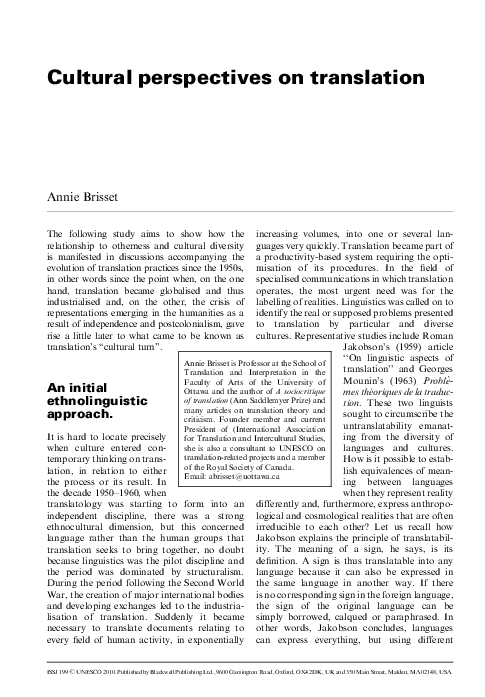 (PDF) Cultural perspectives on translation