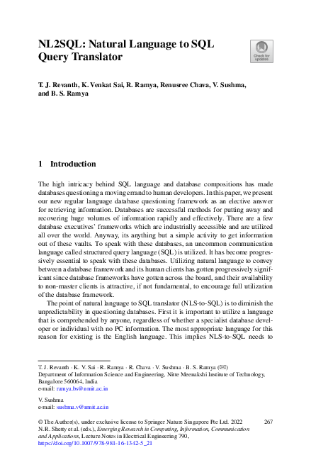 (PDF) NL2SQL: Natural Language to SQL Query Translator