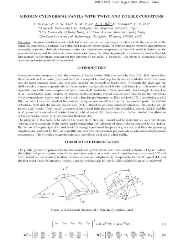 (PDF) Mindlin Cylindrical Panels with Twist and Double Curvature