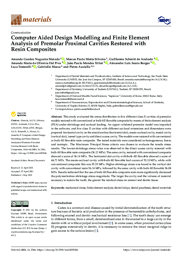 (PDF) Computer Aided Design Modelling and Finite Element Analysis of Premolar Proximal Cavities ...