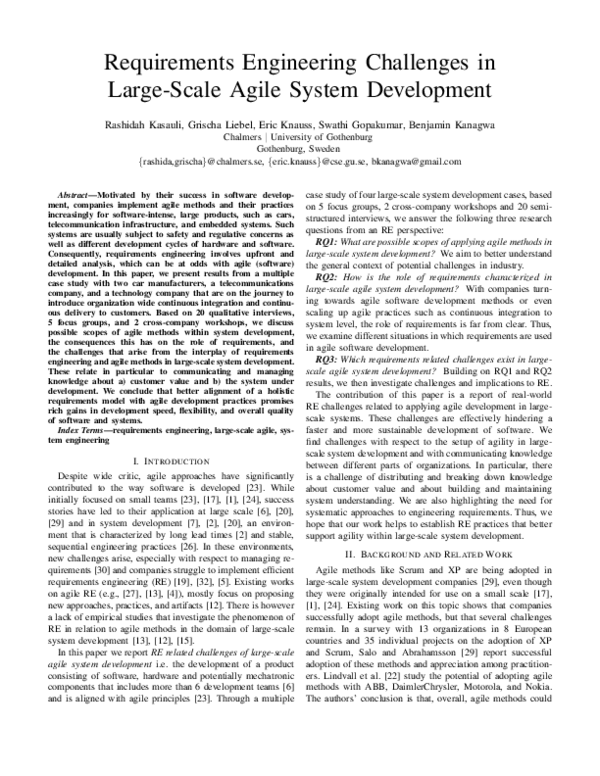(PDF) Requirements Engineering Challenges in Large-Scale Agile System ...