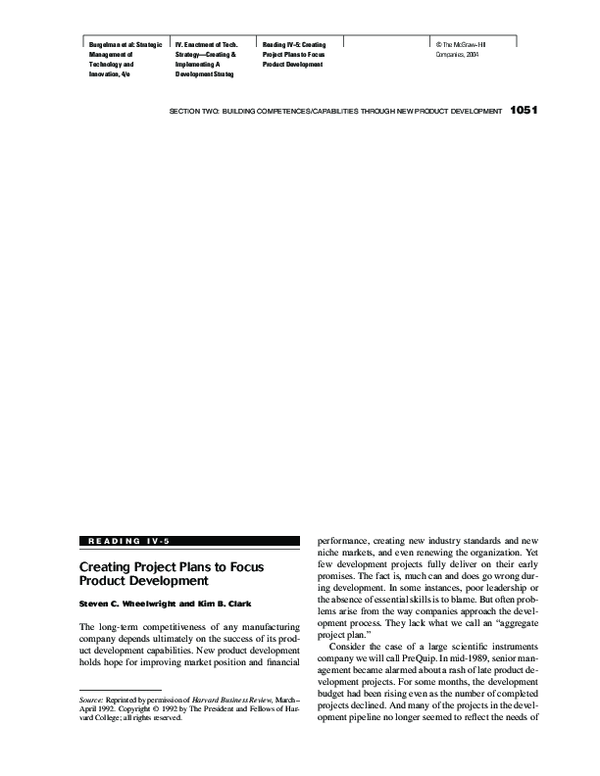 (PDF) Creating project plans to focus product development