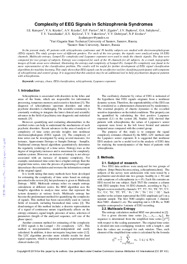 (PDF) Complexity of EEG Signals in Schizophrenia Syndromes