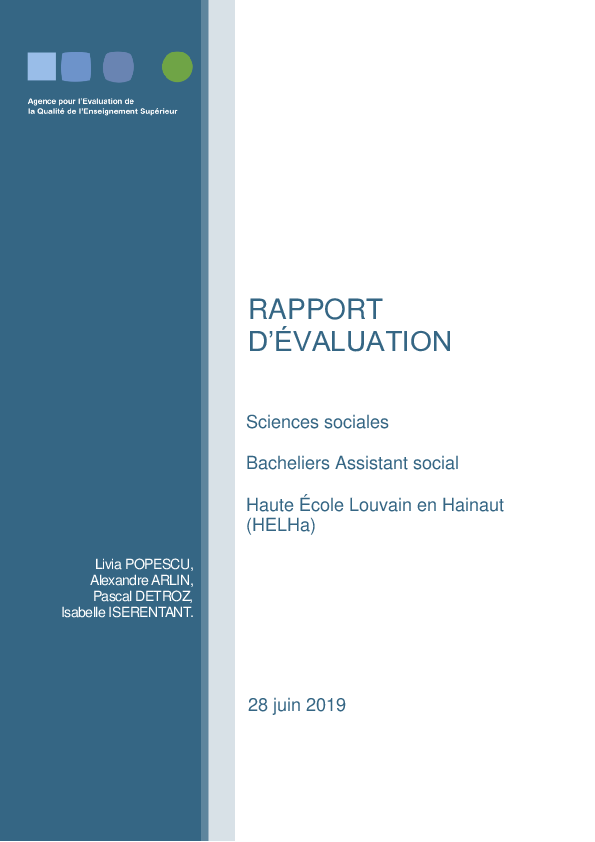(PDF) RAPPORT D’ÉVALUATION - Sciences sociales - Bacheliers Assistant social - Haute École de ...
