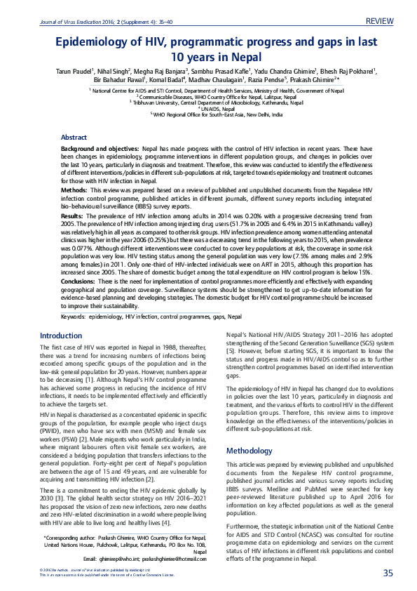 Pdf Epidemiology Of Hiv Programmatic Progress And Gaps In Last 10 Years In Nepal
