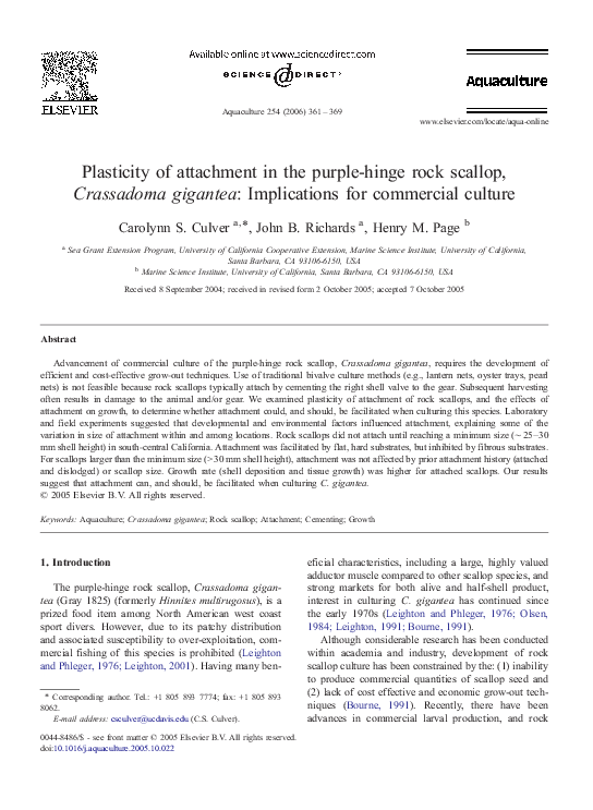 (PDF) Plasticity of attachment in the purple-hinge rock scallop ...