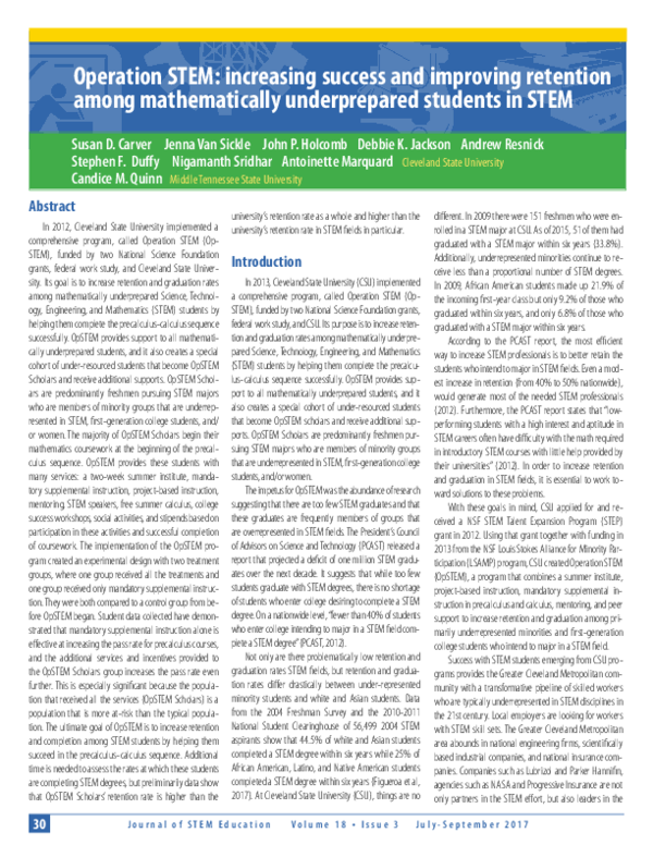 (PDF) Operation STEM : increasing success and improving retention among ...