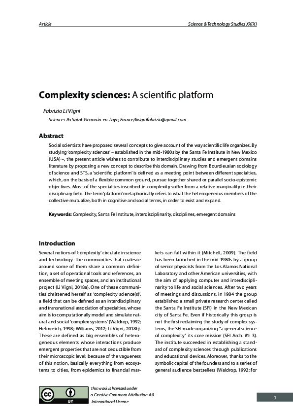 (PDF) Complexity Sciences