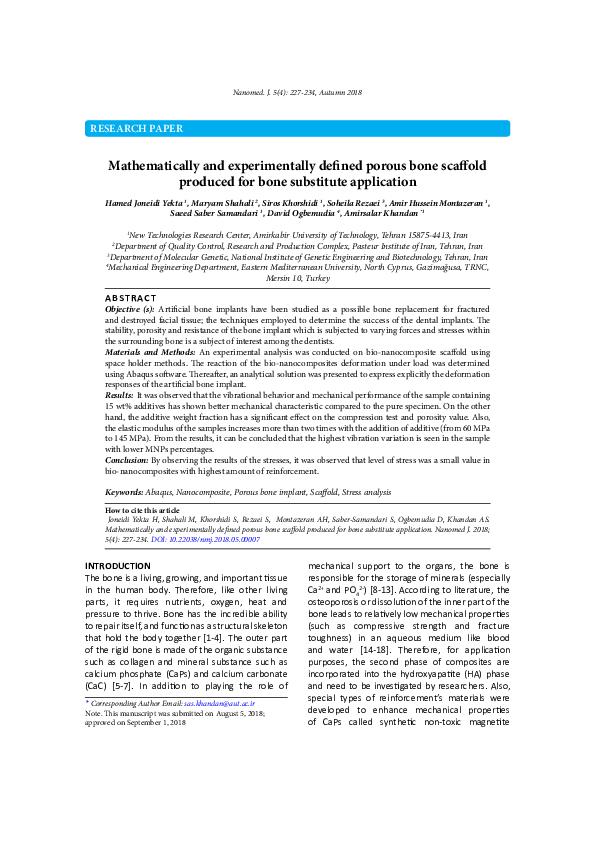 (PDF) Mathematically and experimentally defined porous bone scaffold produced for bone ...