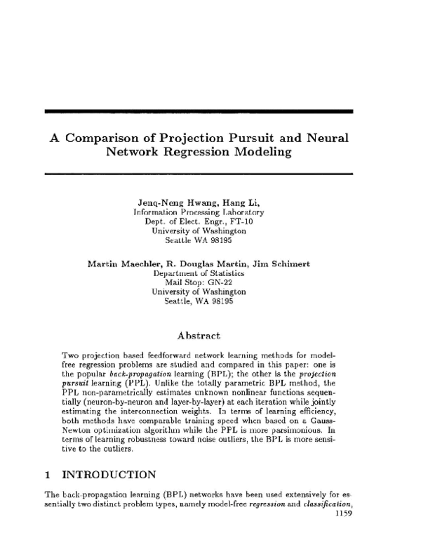 A Comparison Of Projection Pursuit And Neural Network Regression Modeling