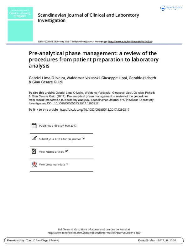 (PDF) Pre-analytical phase management: a review of the procedures from ...