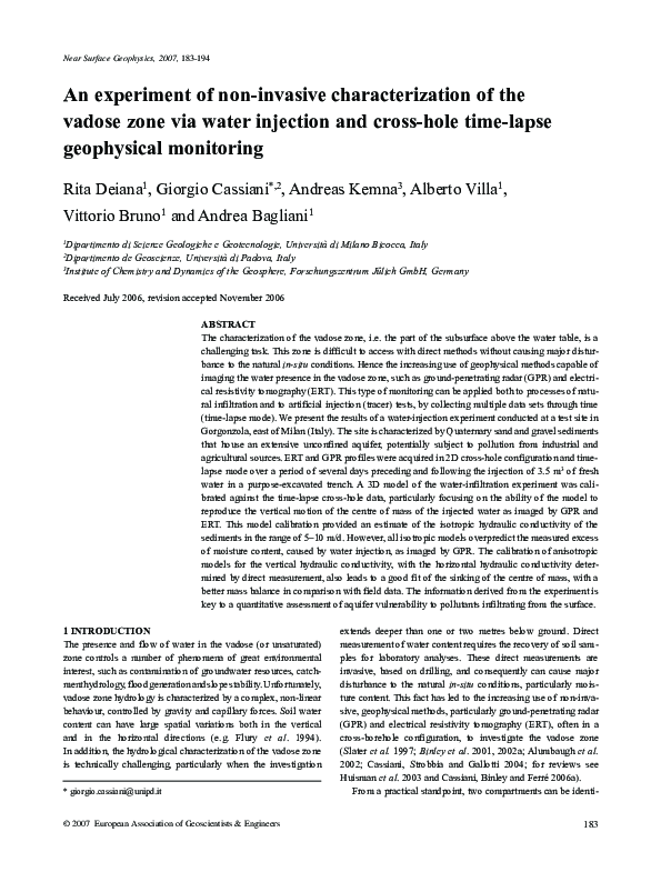 (PDF) An experiment of non-invasive characterization of the vadose zone ...