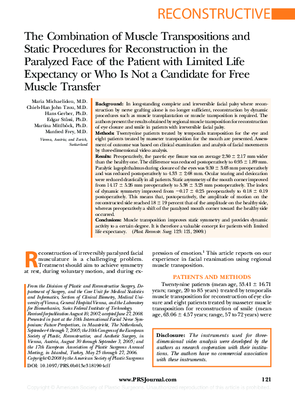 (PDF) The Combination of Muscle Transpositions and Static Procedures ...