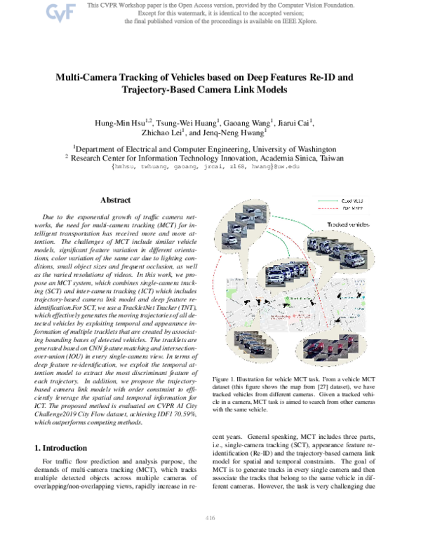 Pdf Multi Camera Tracking Of Vehicles Based On Deep Features Re Id