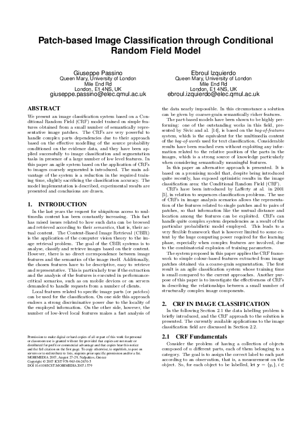 (PDF) Patch-based image classification through conditional random field ...