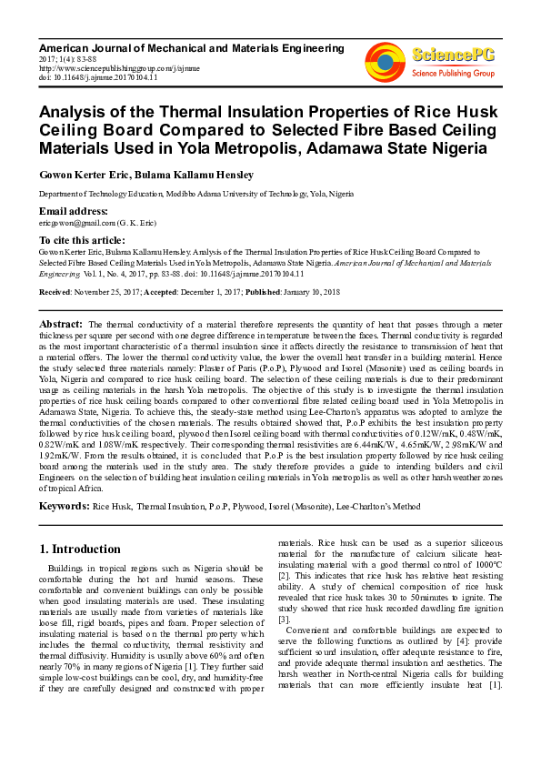 (PDF) Analysis of the Thermal Insulation Properties of Rice Husk ...