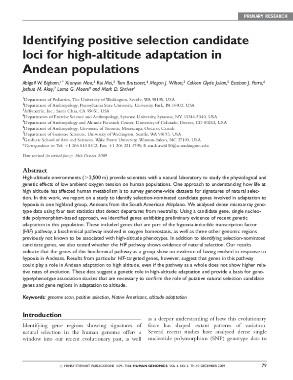 (PDF) Identifying positive selection candidate loci for high-altitude ...