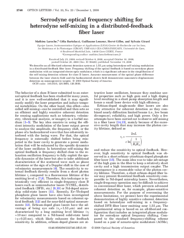 (PDF) Serrodyne optical frequency shifting for heterodyne self-mixing in a distributed-feedback ...