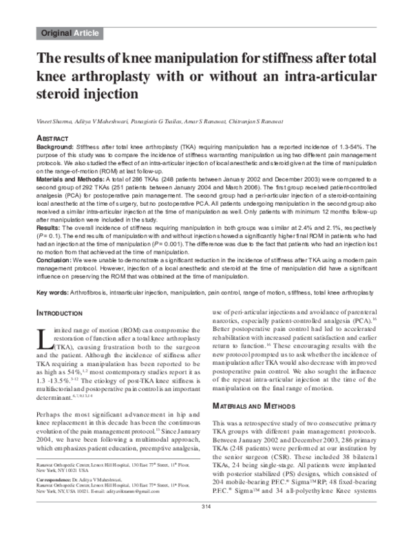(PDF) The results of knee manipulation for stiffness after total knee ...