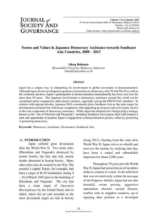 (PDF) Norms and Values in Japanese Democracy Assistance towards ...