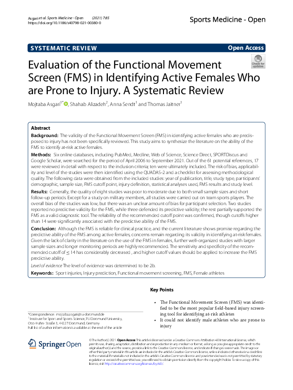 (PDF) Evaluation of the Functional Movement Screen (FMS) in Identifying ...