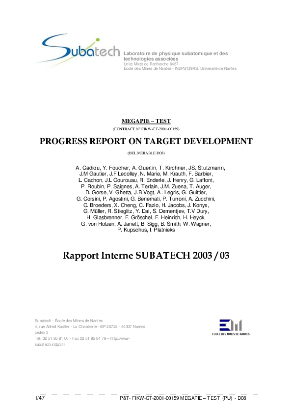 (PDF) Progress Report on Target Development