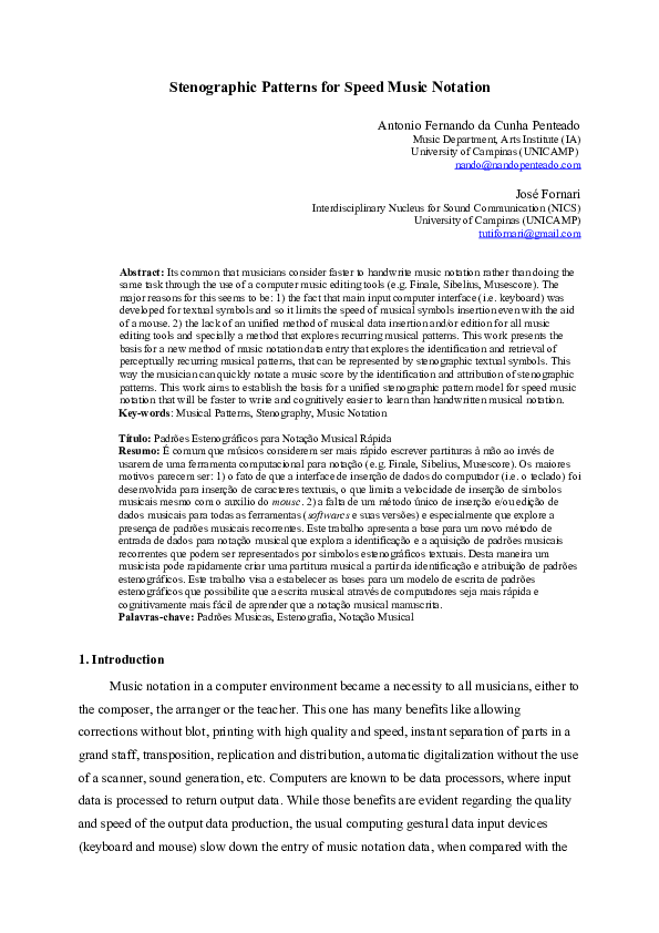 (PDF) Stenographic Patterns for Speed Music Notation
