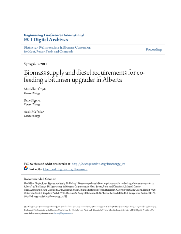 (PDF) Biomass supply and diesel requirements for co-feeding a bitumen ...