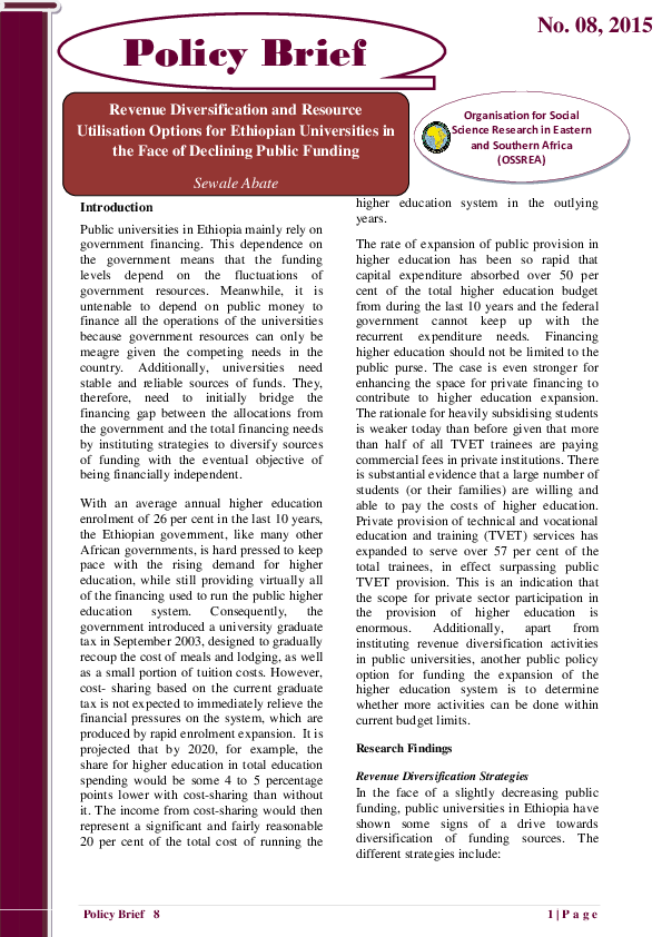 (PDF) Revenue Diversification and Resource Utilisation in Ethiopian ...