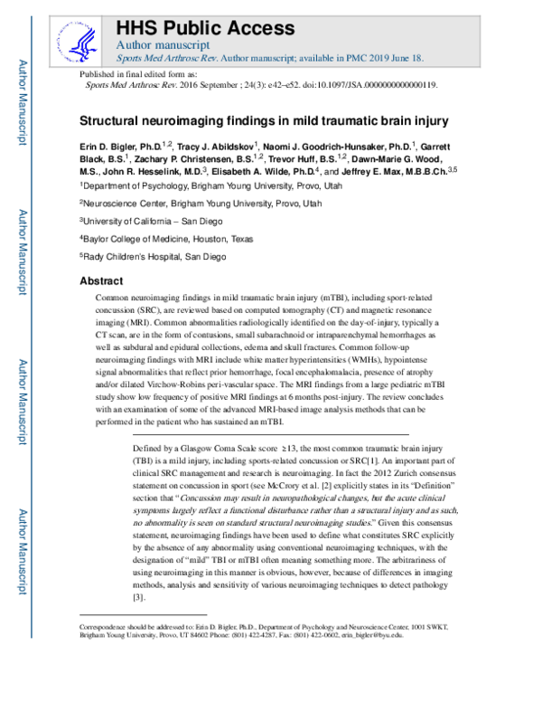 (PDF) Structural Neuroimaging Findings in Mild Traumatic Brain Injury