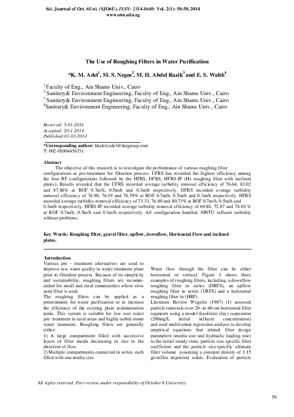 (PDF) The Use of Roughing Filters in Water Purification