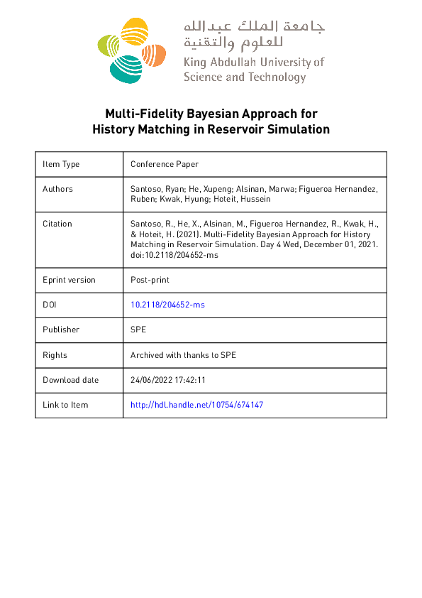 Pdf Multi Fidelity Bayesian Approach For History Matching In Reservoir Simulation