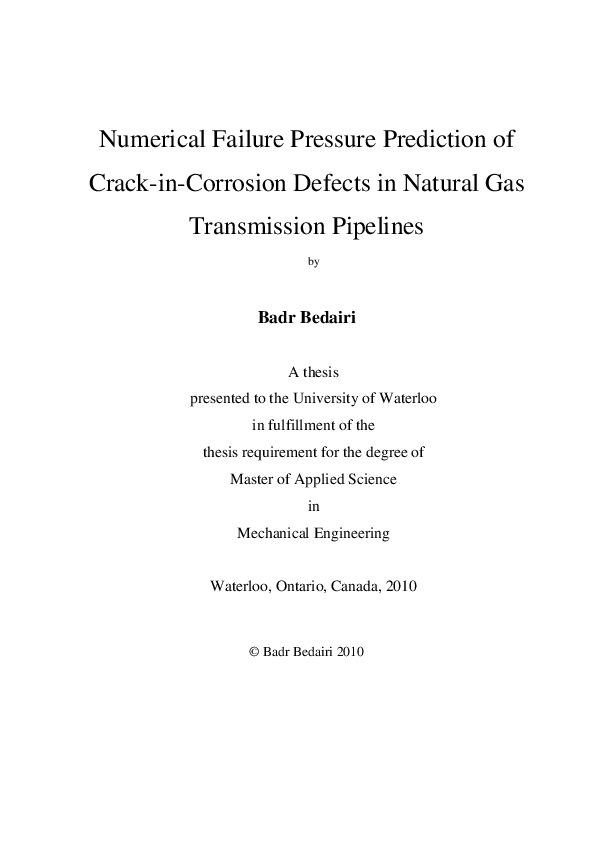 (PDF) Numerical Failure Pressure Prediction of Crack-in-Corrosion ...