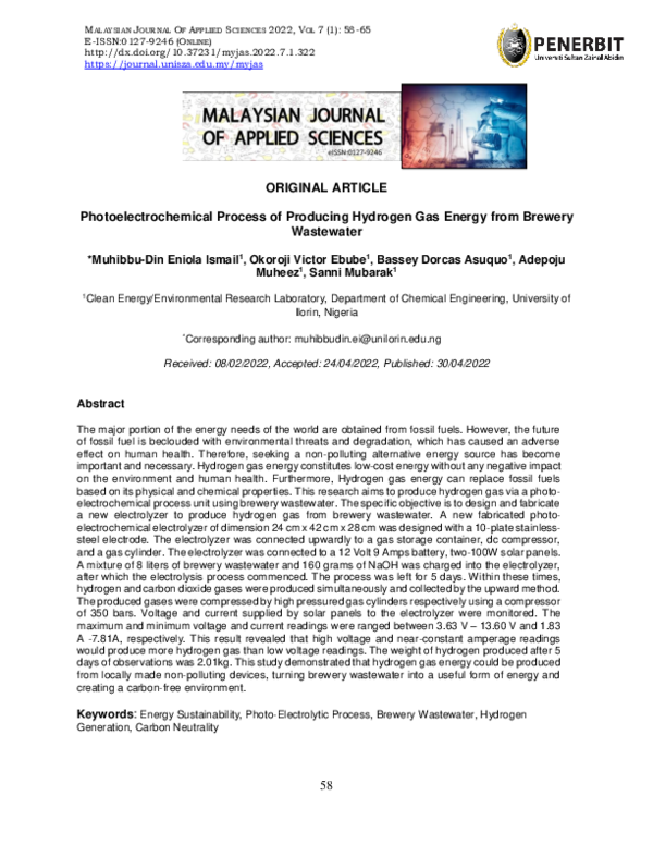 (PDF) Photoelectrochemical Process of Producing Hydrogen Gas Energy ...