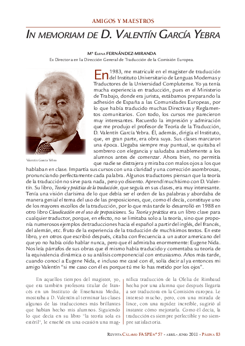 (PDF) In memoriam de D. Valentín García Yebra | Elena Nida - Academia.edu