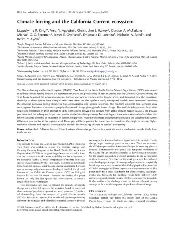 (PDF) Climate forcing and the California Current ecosystem