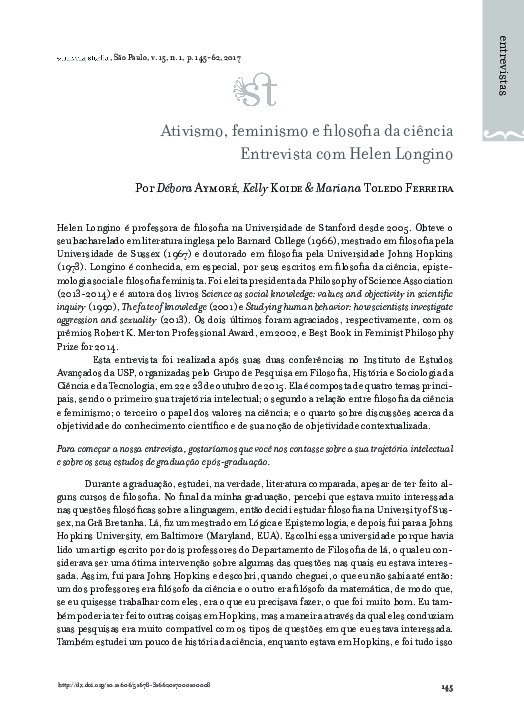 (PDF) Ativismo, feminismo e fi losofi a da ciência Entrevista com Helen ...
