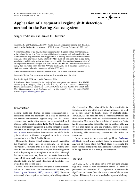 (PDF) Application of a sequential regime shift detection method to the Bering Sea ecosystem