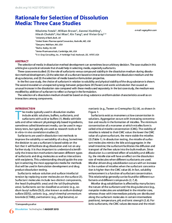 (PDF) Rationale for Selection of Dissolution Media: Three Case Studies