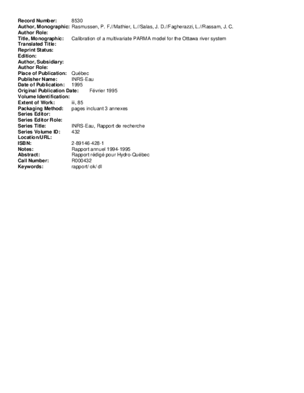 (PDF) Calibration of a multivariate PARMA model for the ottawa river system