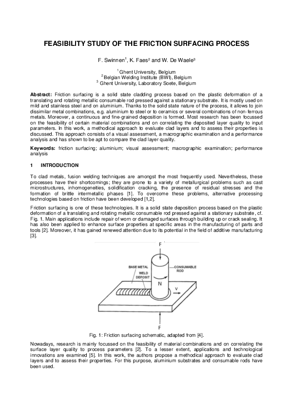(PDF) Feasibility study of the friction surfacing process | Wim De ...