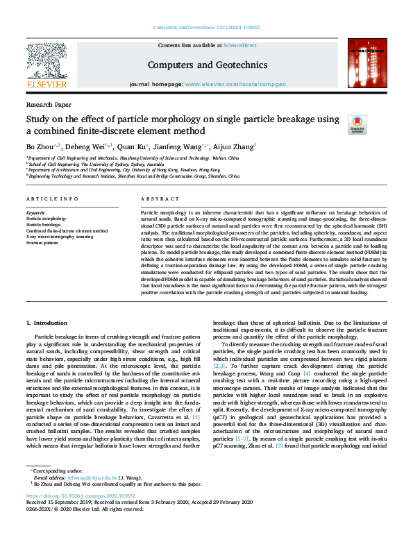 (PDF) Study on the effect of particle morphology on single particle breakage using a combined ...