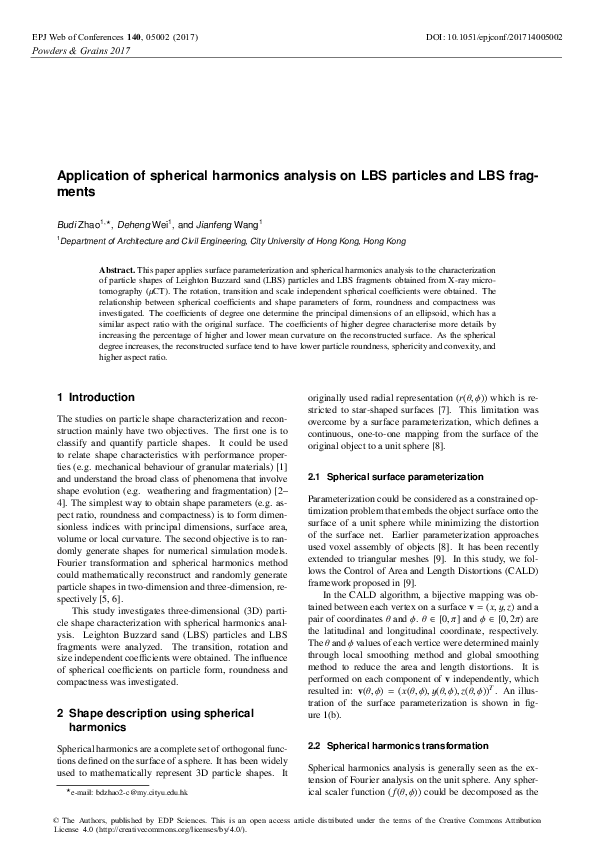 (PDF) Application of spherical harmonics analysis on LBS particles and LBS fragments