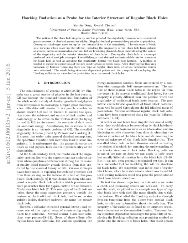 (PDF) Hawking Radiation as a Possible Probe for the Interior Structure ...