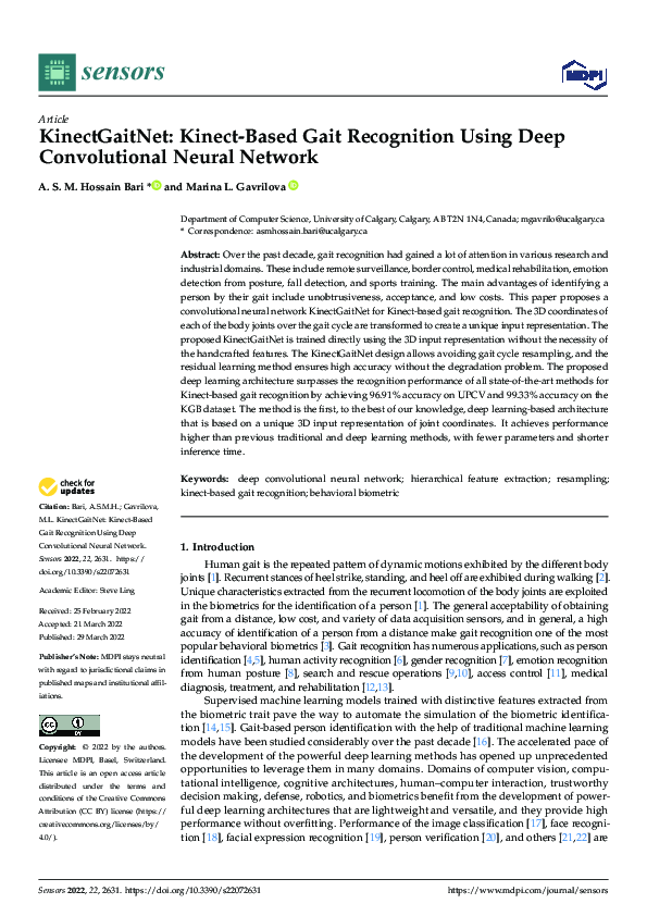 Pdf Kinectgaitnet Kinect Based Gait Recognition Using Deep