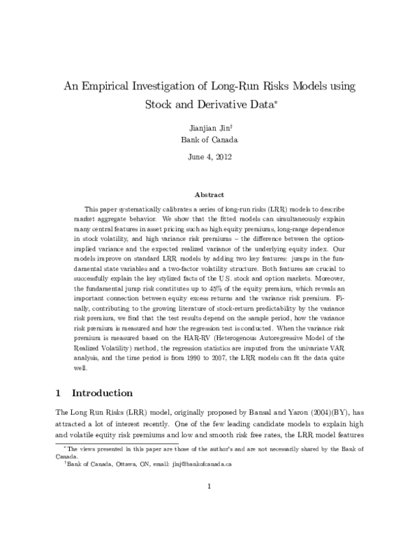 (PDF) An Empirical Investigation of Long-Run Risks Models Using Stock ...