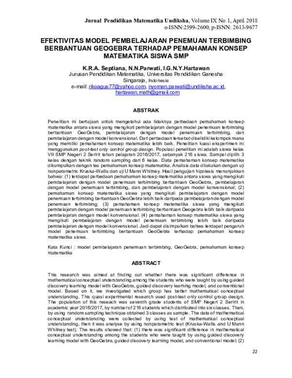(PDF) Efektivitas Model Pembelajaran Penemuan Terbimbing Berbantuan Geogebra Terhadap Pemahaman ...